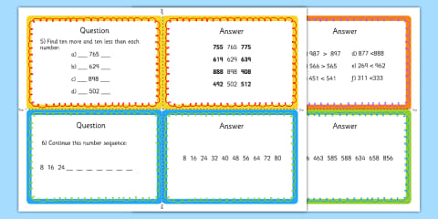 Year 3 Number and Place Value Challenge Cards