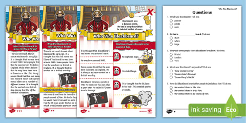 New Setting Pirate Ship Comprehension Worksheet