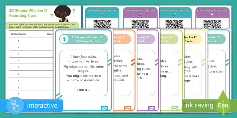 2D Shapes Challenge Cards with QR Codes