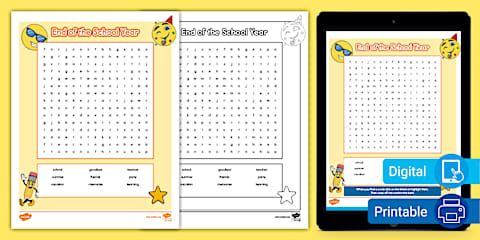 End of School Year Word Search for 3rd-5th Grade