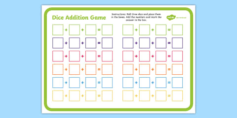Dice Addition Recording Sheet Game - Twinkl