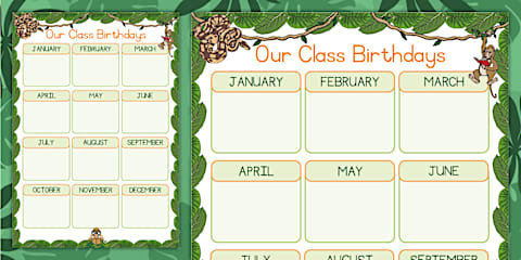 Zoo Animals-Themed Classroom Birthday Chart Display Poster