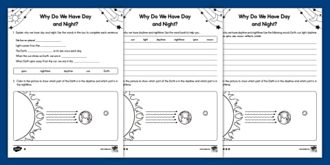 First Grade Day and Night Reading Comprehension Worksheet