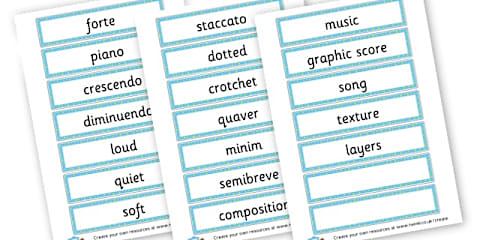 Music Vocabulary Word Cards