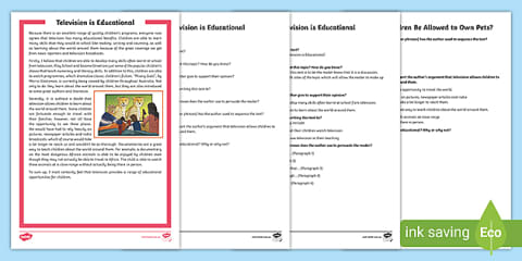 Reading Comprehension 'Analysing Persuasive Text' Worksheets
