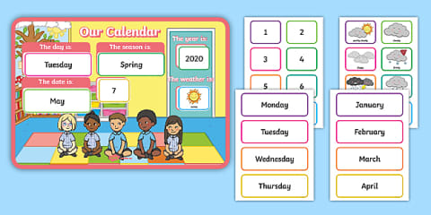 EYFS Bright Gingham Daily Calendar and Weather Chart