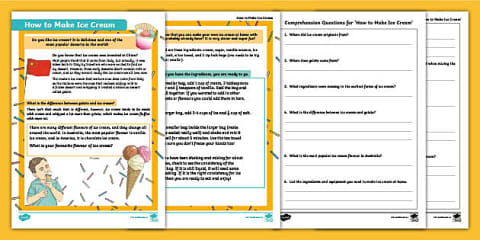 How to Make Ice Cream Reading Comprehension Activity