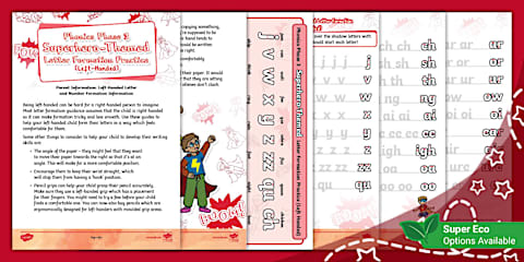 Phonics Phase 5 Superhero-Themed Letter Formation Practice (Left-Handed)