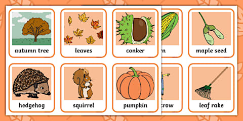 ドミノ合わせ遊び【秋】 Autumn Domino Matching Game - Bilingual