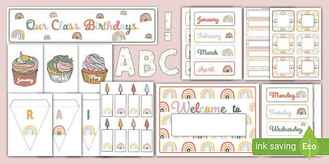 Muted Rainbow Themed Daily Calendar Chart