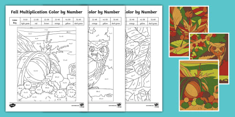 Third Grade Winter Multiplication Facts to 12x Color by Number Worksheets