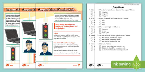 LKS2 Computer Science Education Week Reading Comprehension Activity
