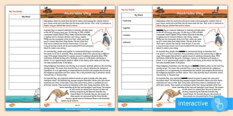 Australia Day Differentiated Reading Comprehension Activity