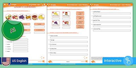 ESL Curriculum (US-English Version) Level 1, Lesson 4 Interactive Worksheet