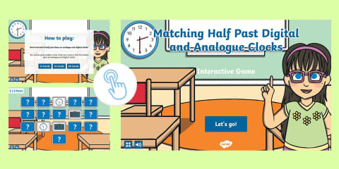 Matching O'Clock Digital and Analogue Clocks Interactive Game