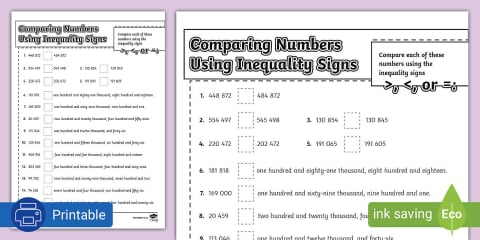 Place These Numbers in Descending Order Activity Sheet