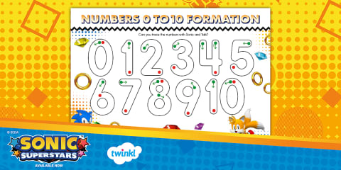 Sonic: Addition to 20 on a Number Line Worksheet for K-2nd Grade