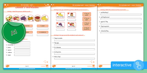 ESL Curriculum Level 1, Lesson 4 Interactive Worksheet