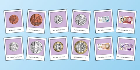 British (UK) Money Coins and Notes Display Posters KS1 Printable