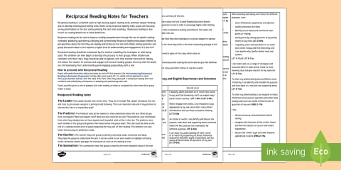 Reciprocal Reading What's Your Role? Pupil Information Sheet