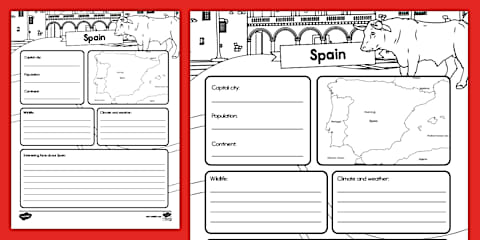 All About Spain Research Worksheet for 3rd-5th Grade