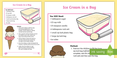 Ice Cream In A Bag Recipe - Ice Cream Experiment - Twinkl