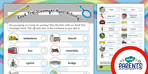 Road Trip Vehicles Scavenger Hunt