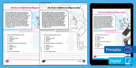 Sixth Grade All About Artificial Intelligence Reading Passage ...