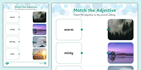KS2 Adjectives Matching Worksheet