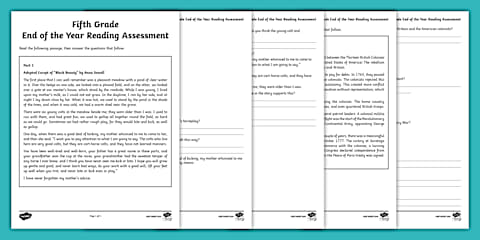 Fifth Grade End of the Year Math Assessment