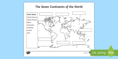 The Seven Continents Cut and Paste Labeling Worksheet for 1st-2nd Grade