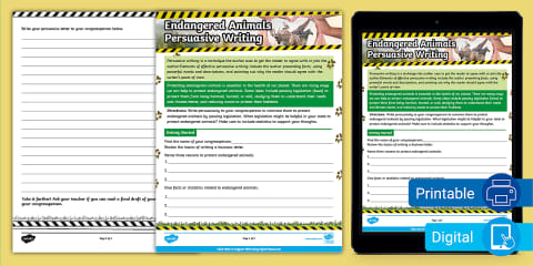 Third Grade Endangered Animals Persuasive Writing Worksheet