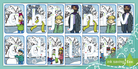 Winter-Themed A to Z Upper-Case Letter Formation Tracing Cards