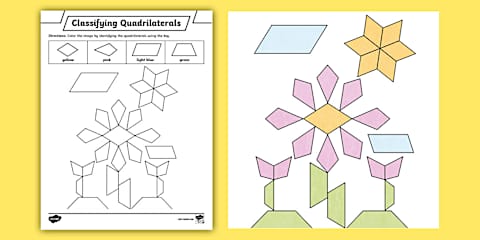 Quadrilateral Cut and Paste Sort Worksheet for K-2nd Grade