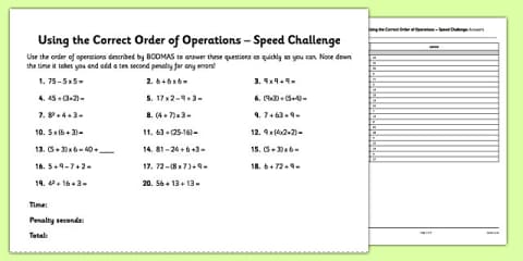 Year 6 Order of Operations BODMAS Differentiated Worksheets