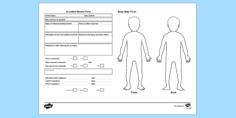 Body Map Template Accident Form Activity