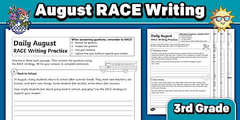 Back to School RACE Writing Prompts for 3rd-5th Grade