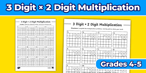 2 Digit x 2 Digit Multiplication Practice Activity Sheet