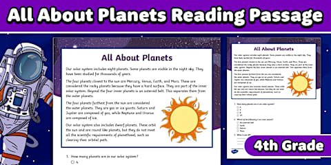 Fifth Grade All About Planets Reading Passage Comprehension Worksheet