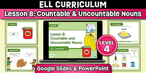 ELL Curriculum: Level 4, Lesson 8 Countable and Uncountable Nouns Worksheet