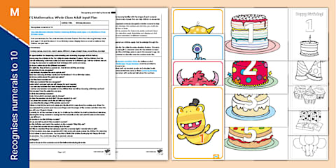 EYFS Birthday Monsters Recognising Numerals to 10 Whole Class Activity ...