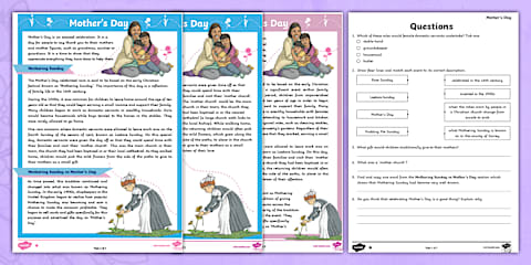 LKS2 Mother's Day Reading Comprehension Activity