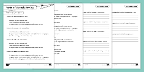 Parts of Speech Diagnostic Assessment for 6th-8th Grade
