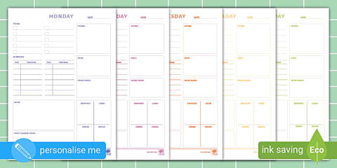 Blank Daily Work Pad Timetable