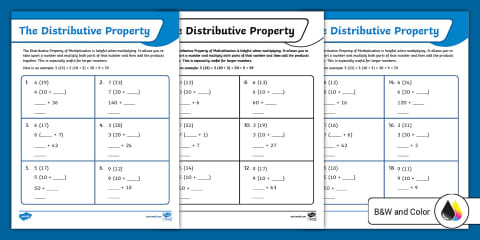 Third Grade Distributive Property Color by Number Worksheet
