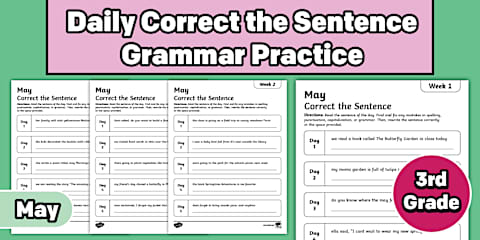 Third Grade April Daily Correct the Sentence Grammar Practice