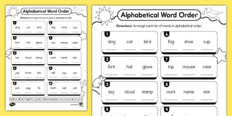 Winter Words Alphabetical Order for K-2nd Grade