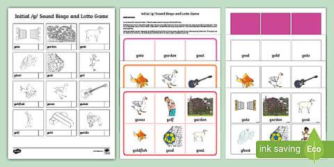 Initial g Sound Playing Cards