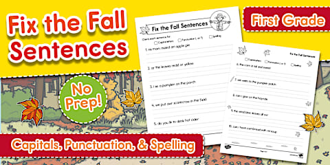 Fourth Grade Fantastic Fall Editing Sentences Worksheet