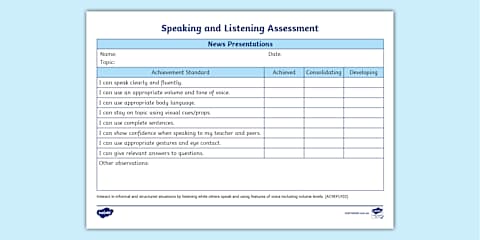 Speaking and Listening Peer Assessment and Feedback
